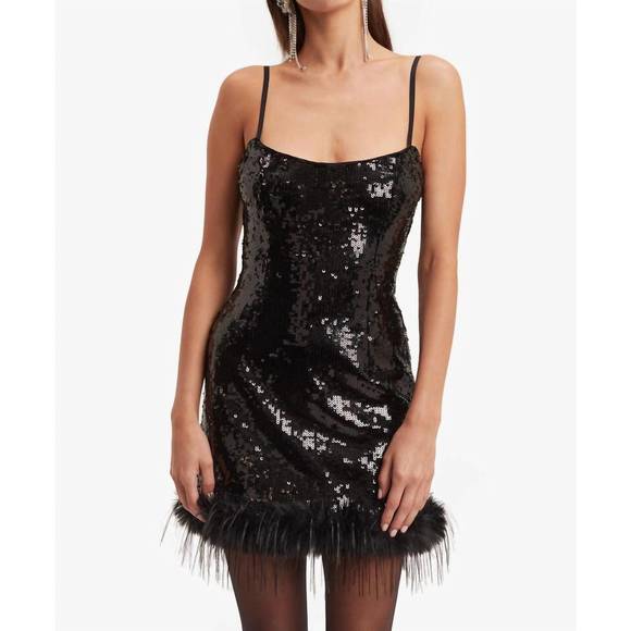 Bardot | Dresses | New Bardot Laurel Faux Fur Mini Dress In Black Sequin | Poshmark